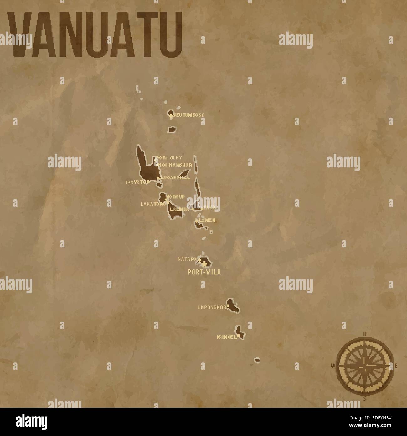 Vintage VANUATU Map with Regions Borders and Major Cities Positions ...