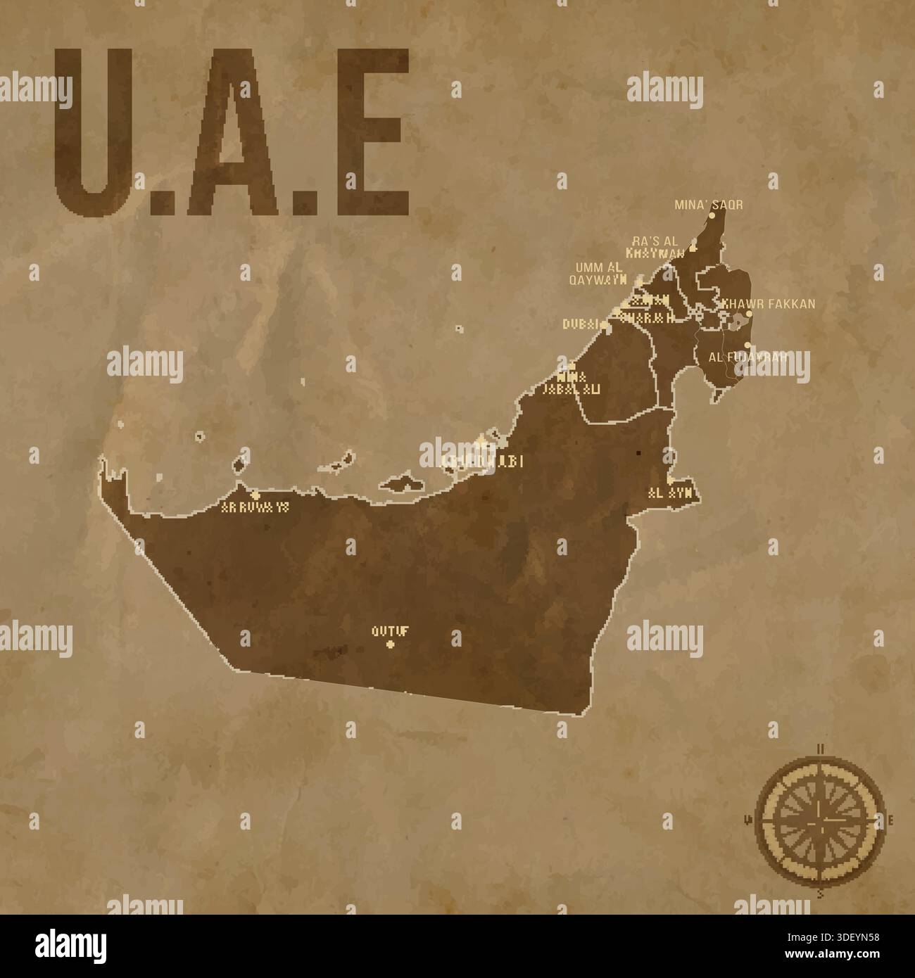 Vintage UAE Map with Regions Borders and Major Cities Positions Stock ...