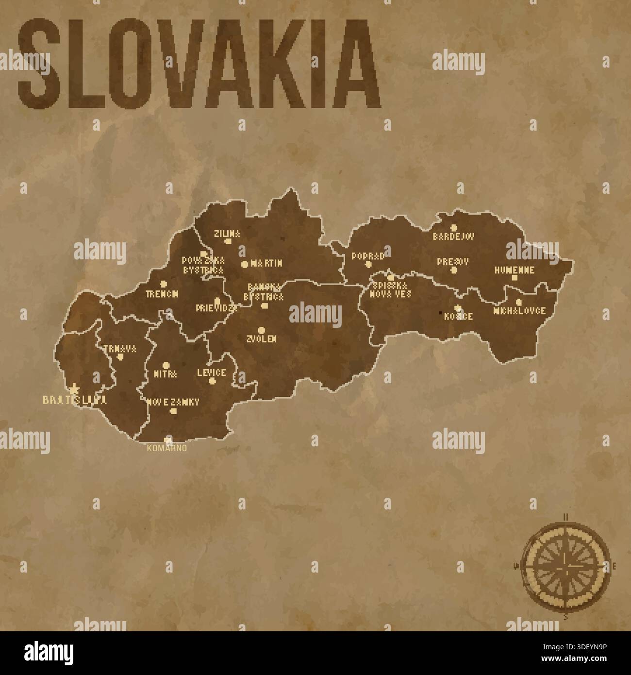 Vintage SLOVAKIA Map with Regions Borders and Major Cities Positions ...