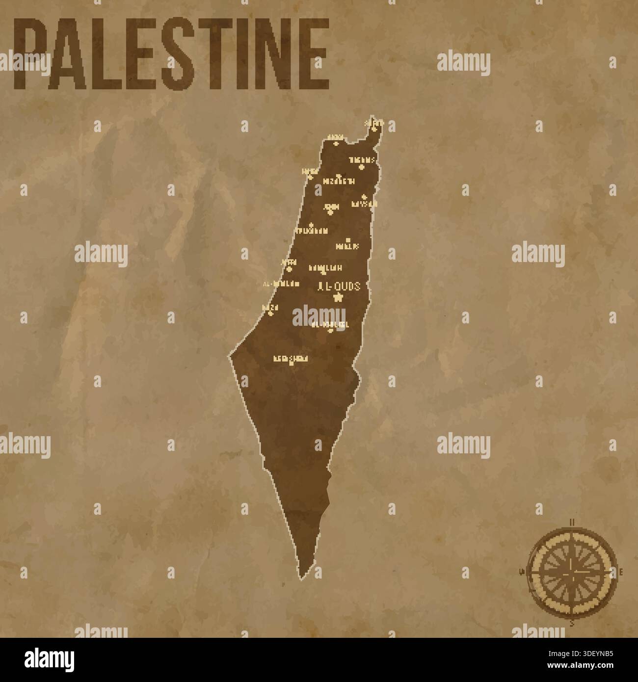 Vintage PALESTINE Map with Regions Borders and Major Cities Positions ...