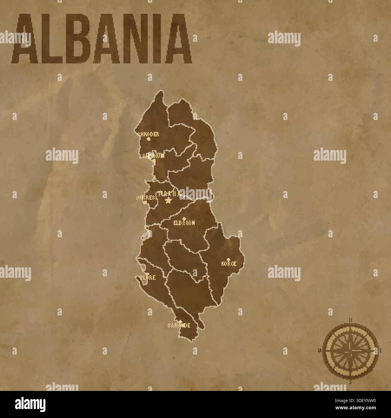Vintage ALBANIA Map with Regions Borders and Major Cities Positions ...