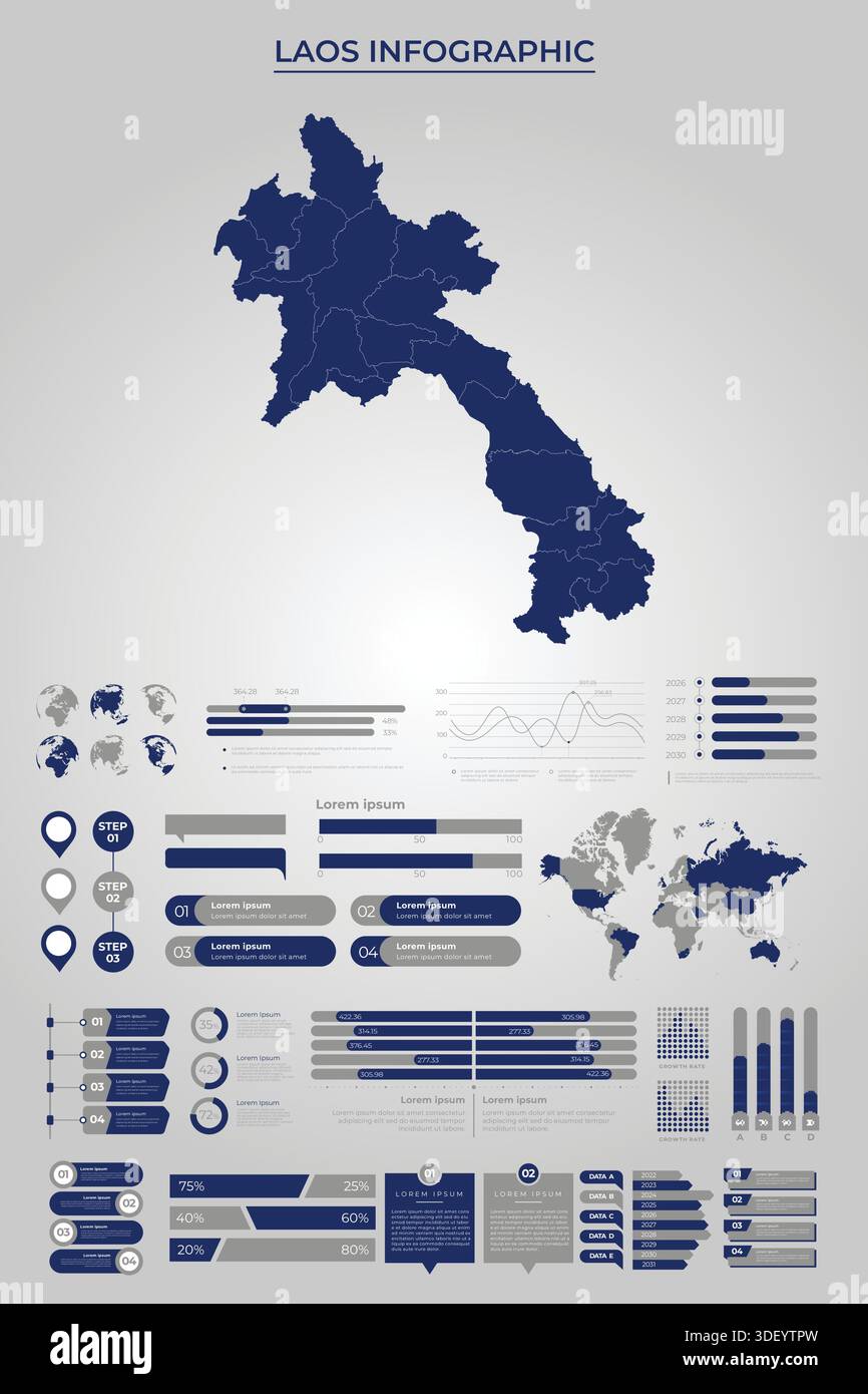 LAOS Map Template with Business Infographic Elements Stock Vector Image ...