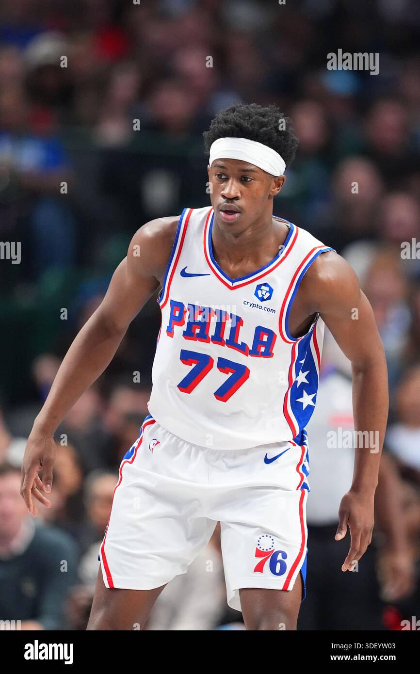Philadelphia 76ers guard VJ Edgecombe (77) looks on during an NBA ...