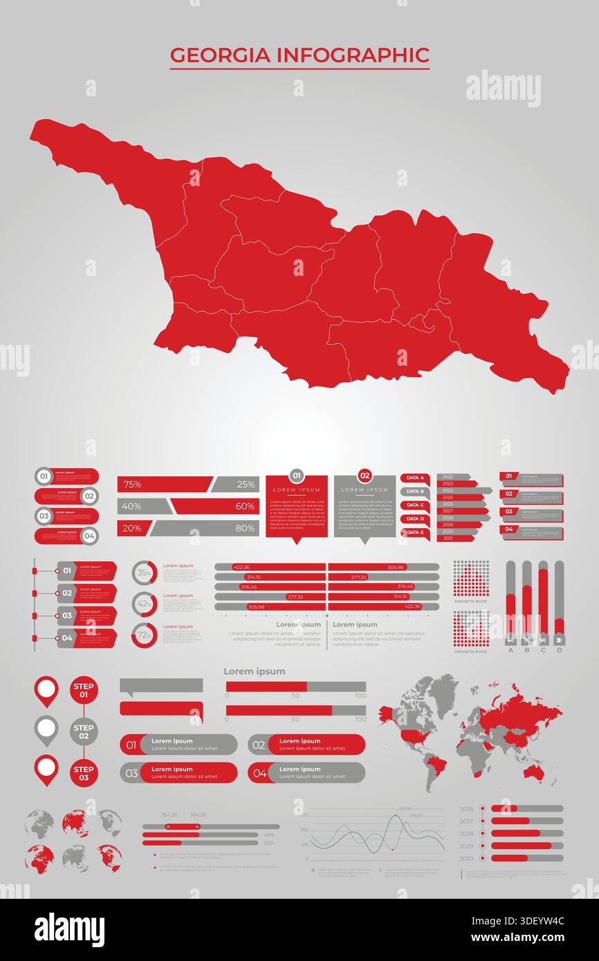 GEORGIA Map Template with Business Infographic Elements Stock Vector ...