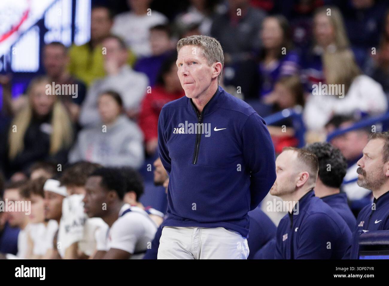 Gonzaga head coach Mark Few watches the first half of an NCAA college ...