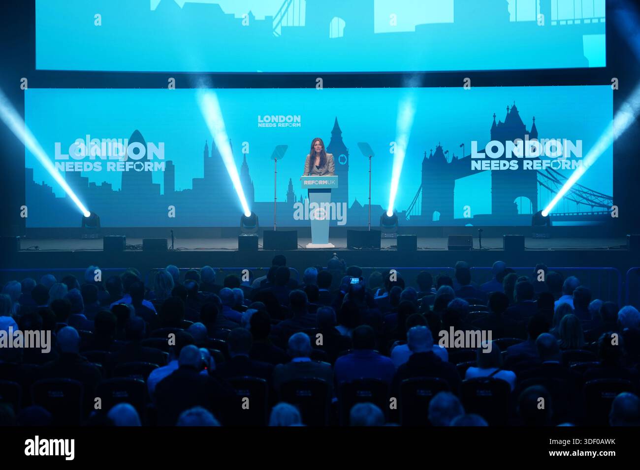 Reform UK's Laila Cunningham speaking during a Reform UK rally at Excel ...