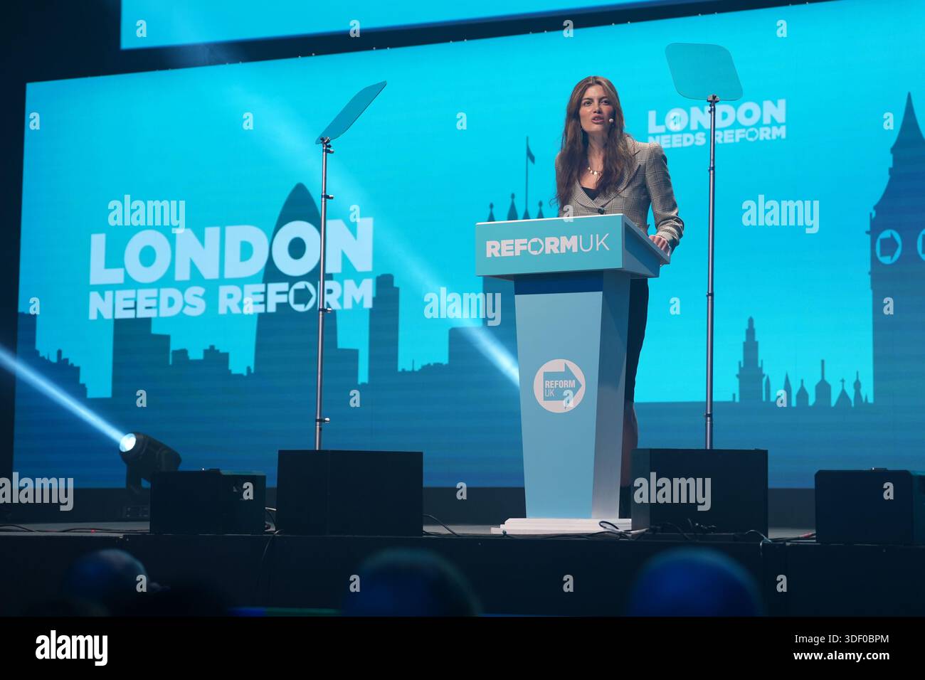 Reform UK's Laila Cunningham speaking during a Reform UK rally at Excel ...