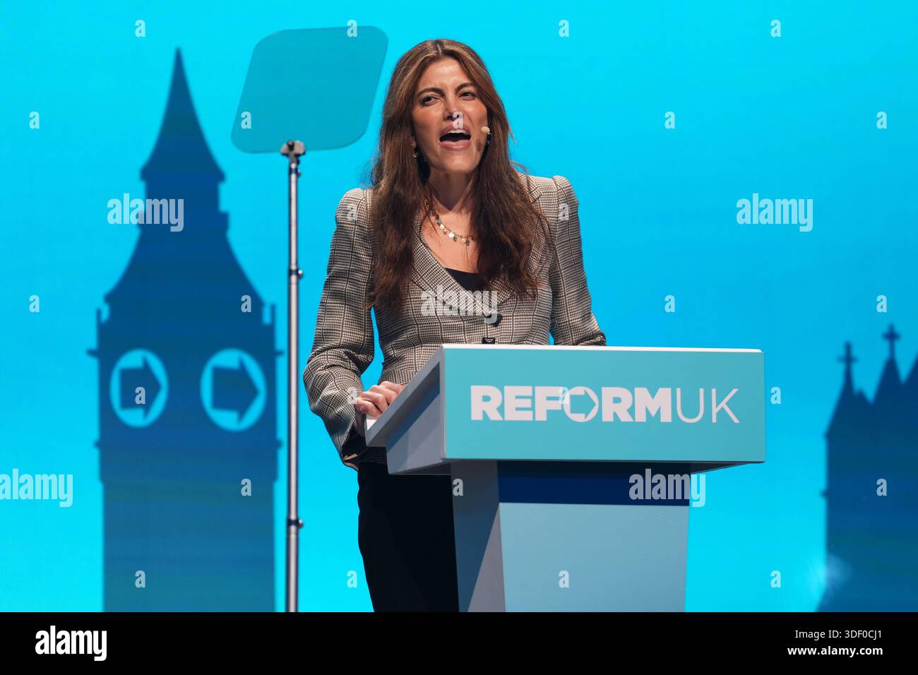 Reform UK's Laila Cunningham speaking during a Reform UK rally at Excel ...