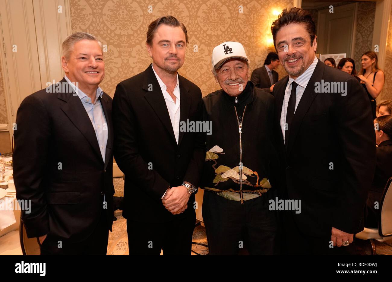 Netflix CEO Ted Sarandos from left, and actors Leonardo DiCaprio ...