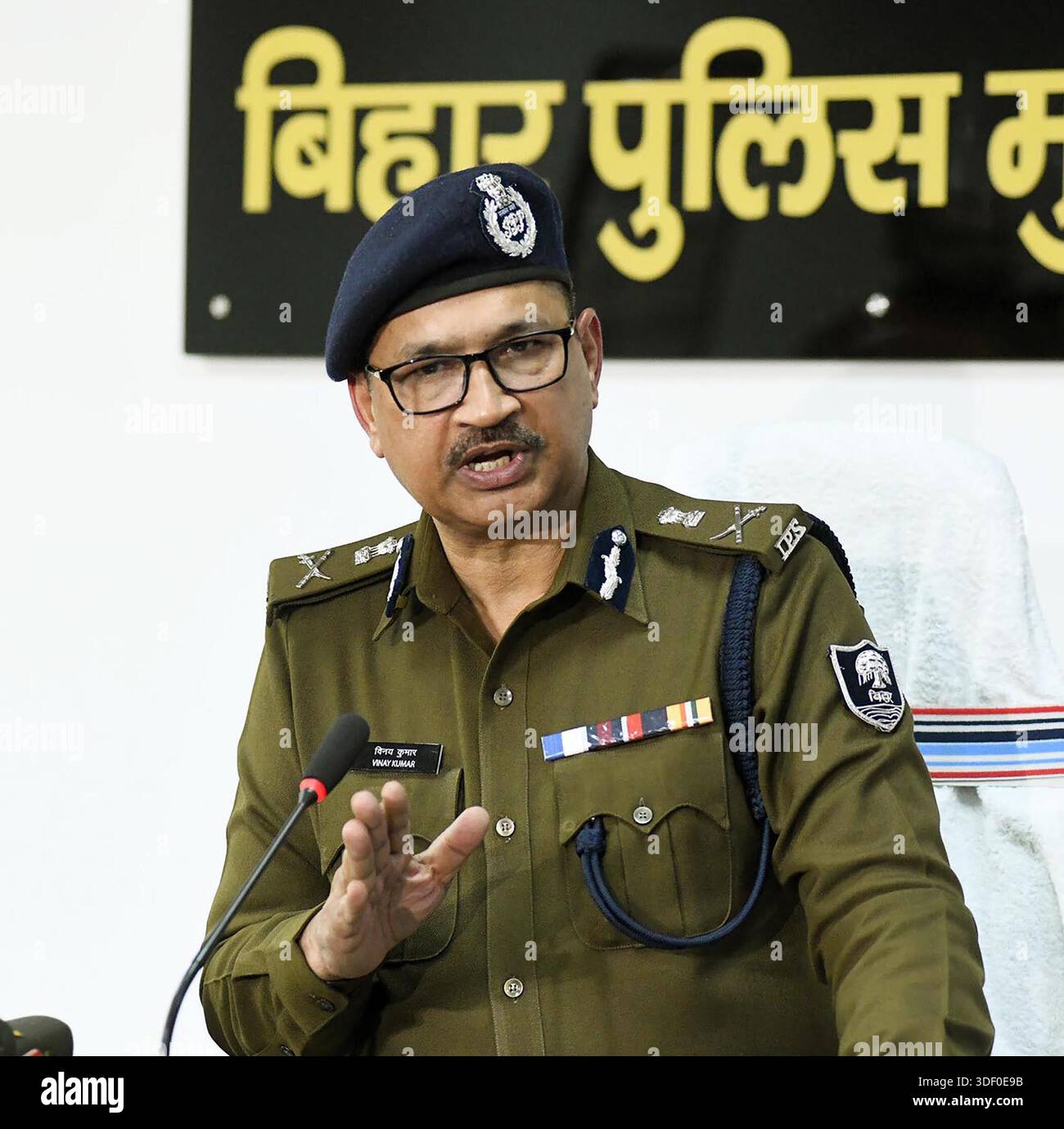 PATNA, INDIA - JANUARY 9: Bihar DGP Vinay Kumar addressing a press ...
