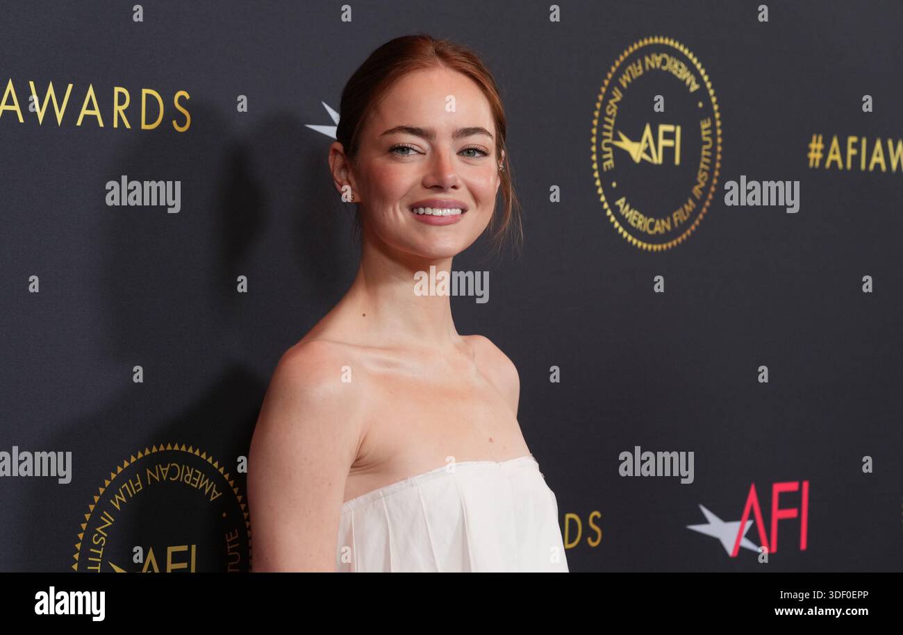 Actor Emma Stone arrives at the AFI Awards at the Four Seasons in Los ...