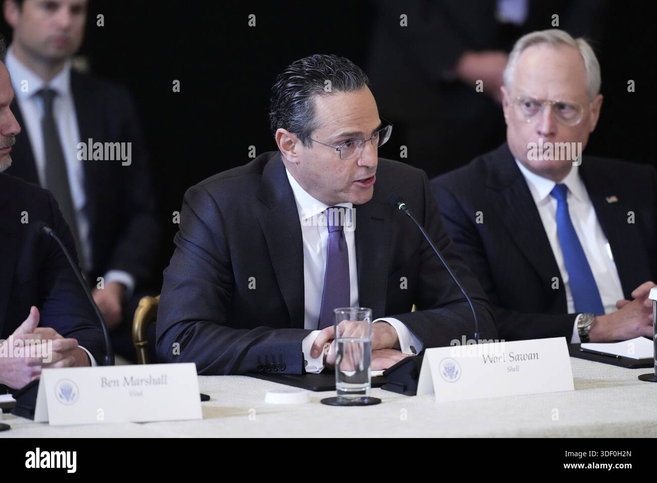 Wael Sawan, chief executive officer of Shell, speaks during a meeting ...