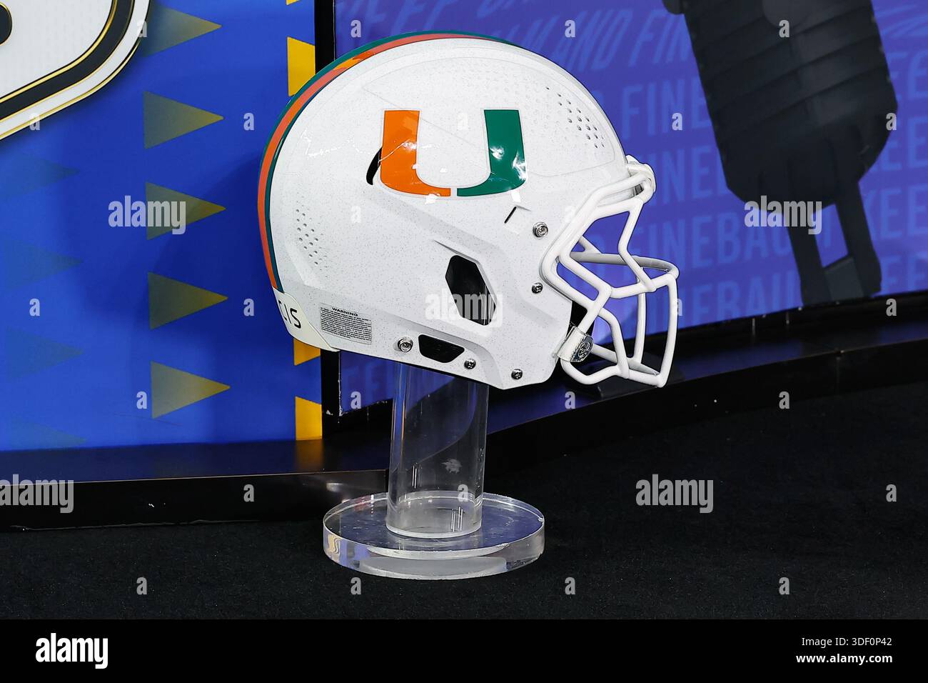 GLENDALE, AZ - JANUARY 08: A Miami Hurricanes helmet before the Miami ...
