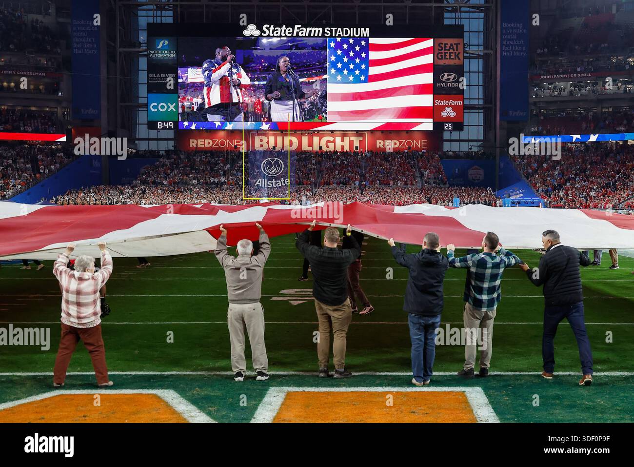 GLENDALE, AZ - JANUARY 08: A wide view of the American flag during the ...