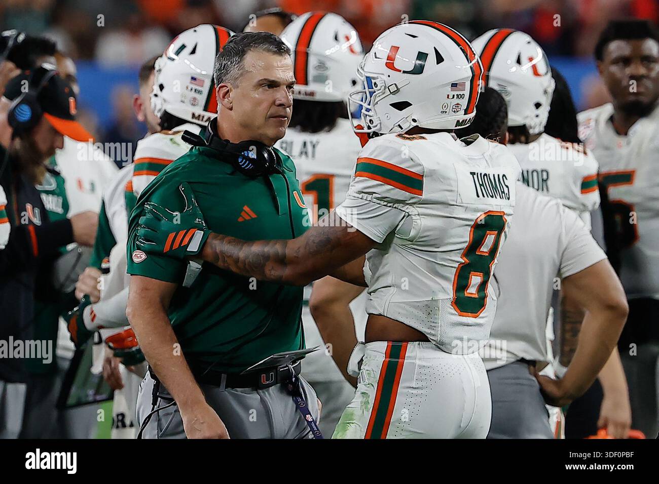 GLENDALE, AZ - JANUARY 08: DB Jakobe Thomas #8 of the Miami Hurricanes ...