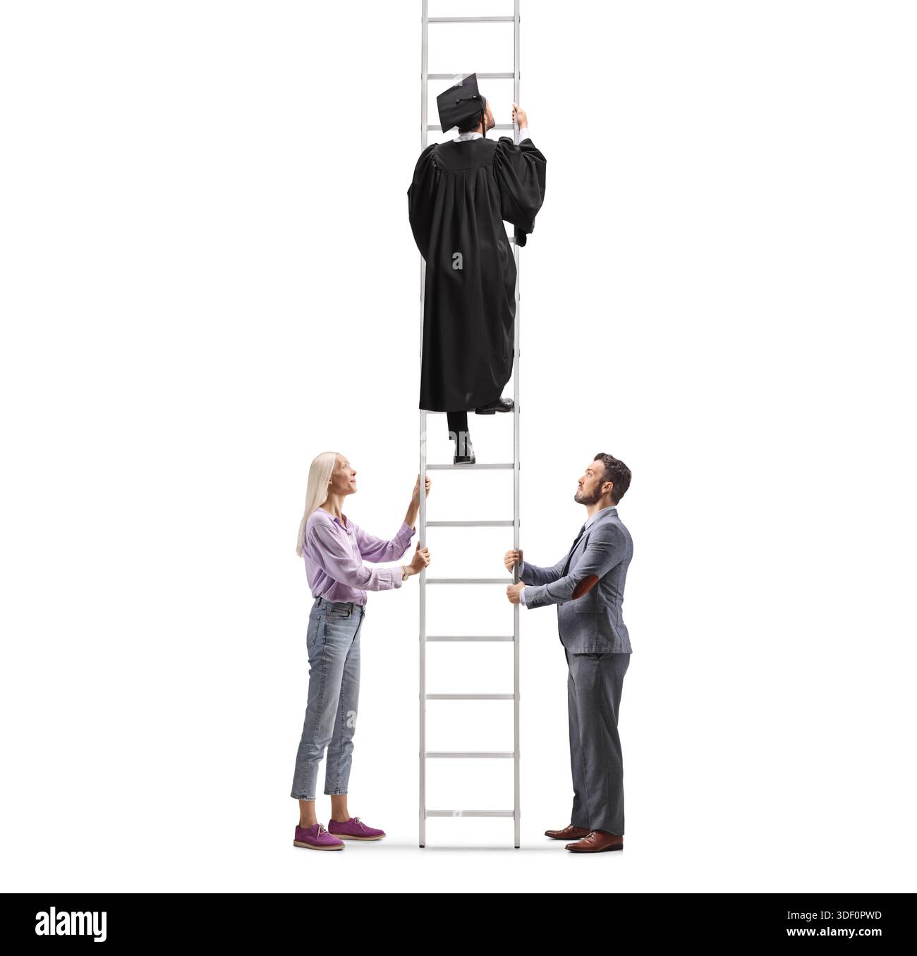 People helping a student climbing the ladder of academic success ...