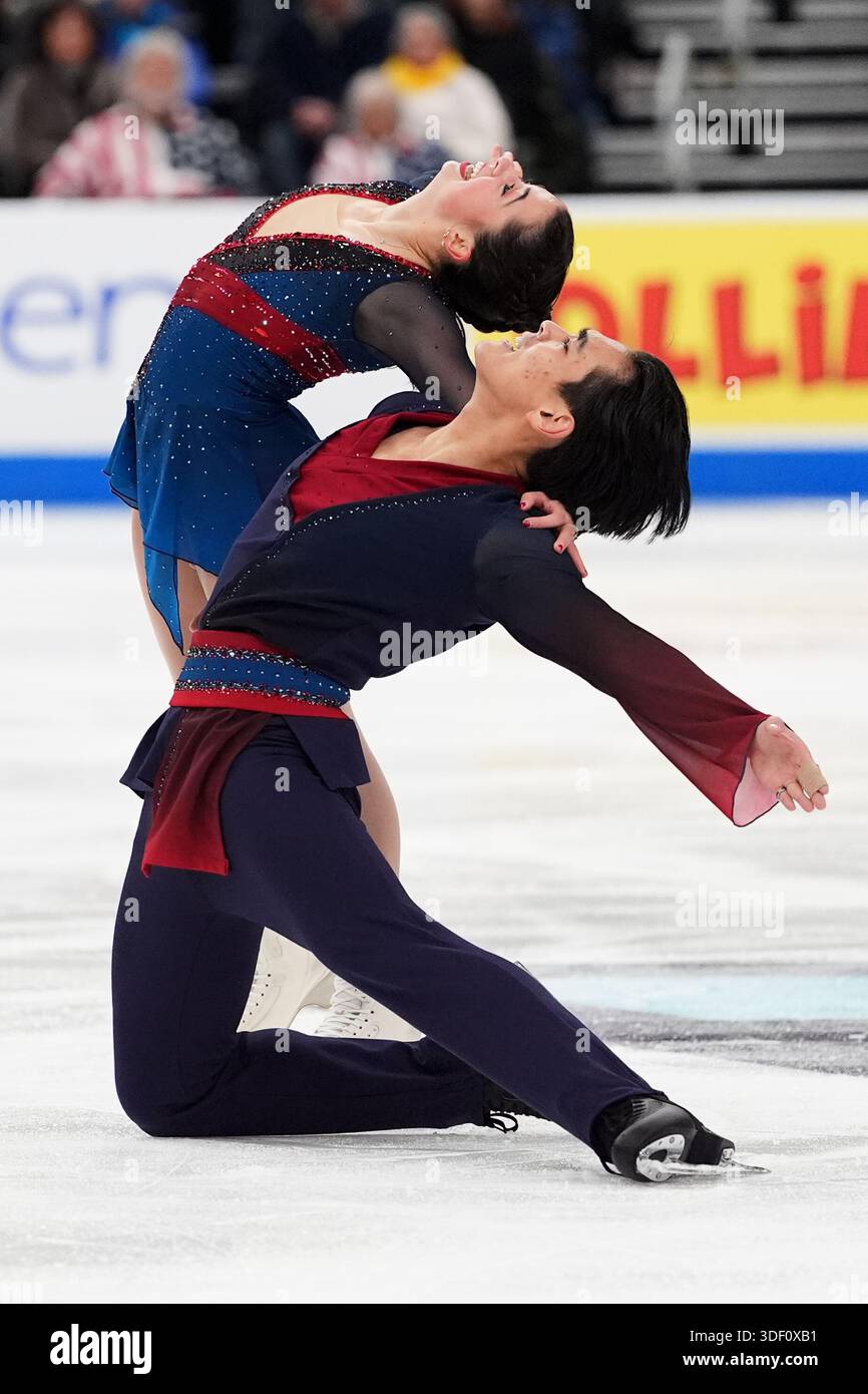 Olivia Flores and Luke Wang compete during the pairs free skating ...