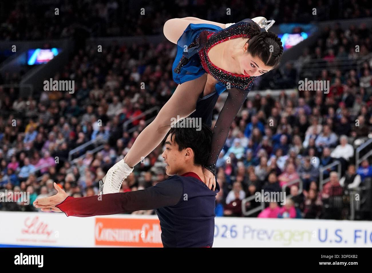 Olivia Flores and Luke Wang compete during the pairs free skating ...