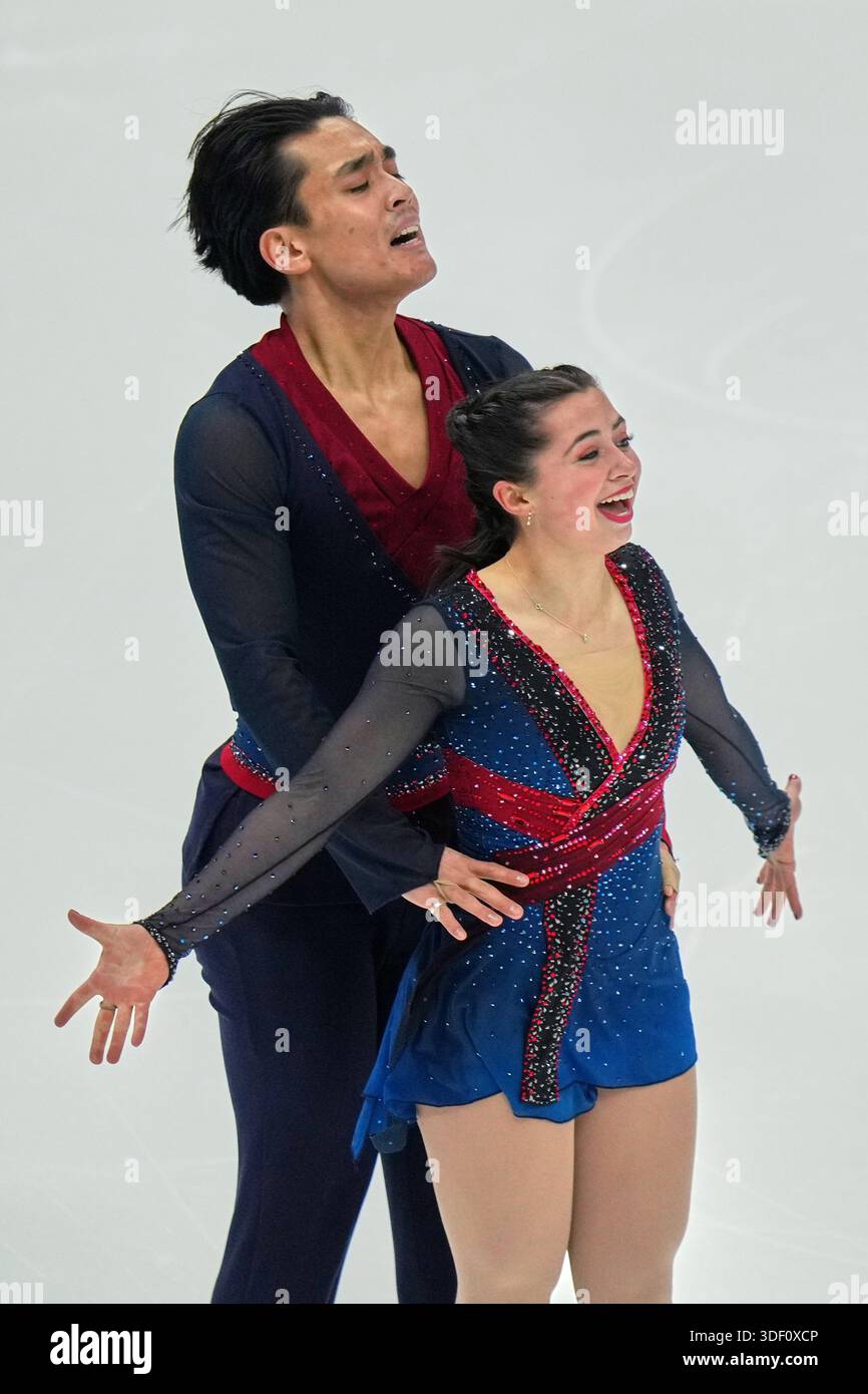 Olivia Flores and Luke Wang compete during the pairs free skating ...