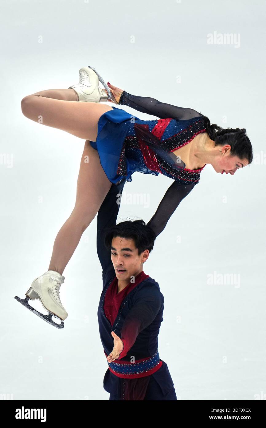 Olivia Flores and Luke Wang compete during the pairs free skating ...