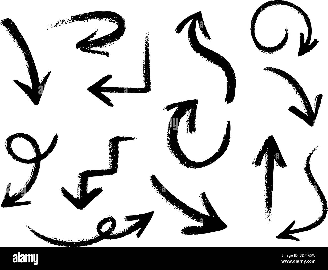 Vector black paint arrows collection. hand drawn black and white Stock ...