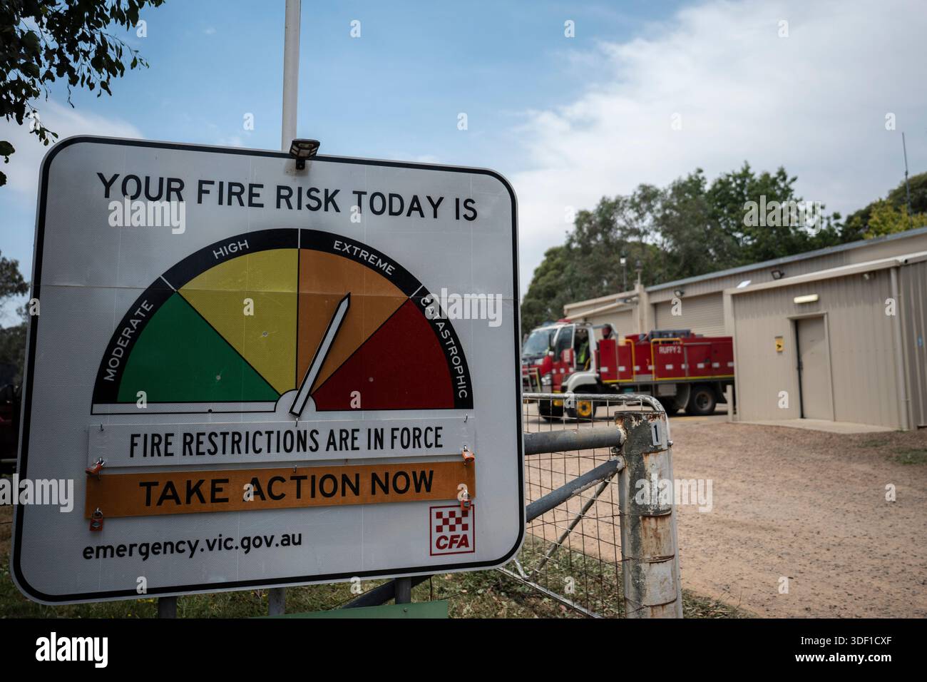 The fire risk rating chart outside the CFA in the bushfire-affected ...