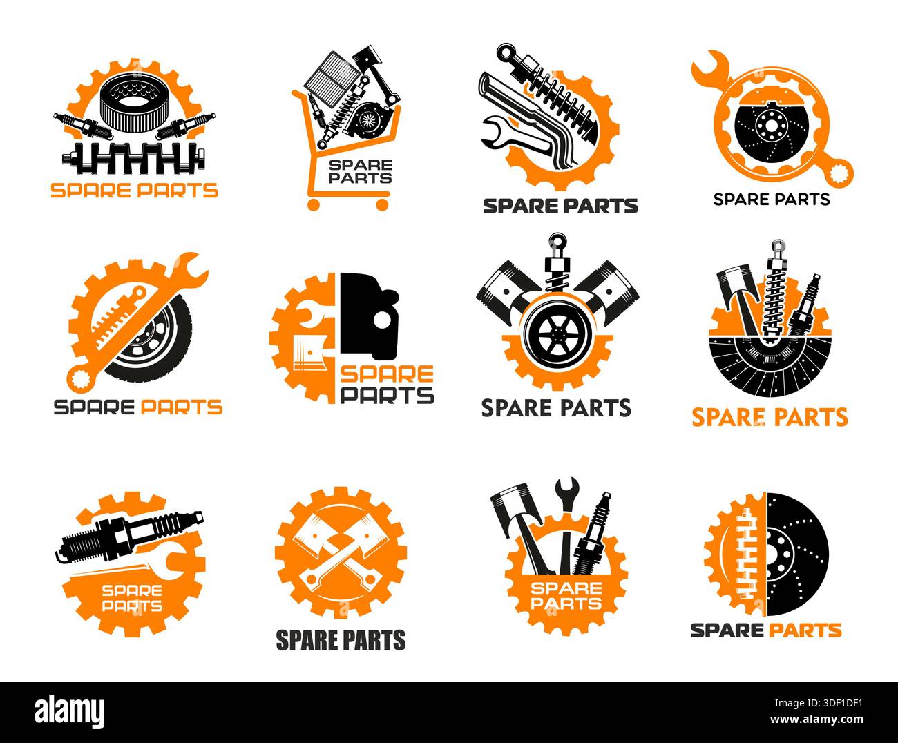 Car spare parts icons of auto mechanic repair service, garage or ...