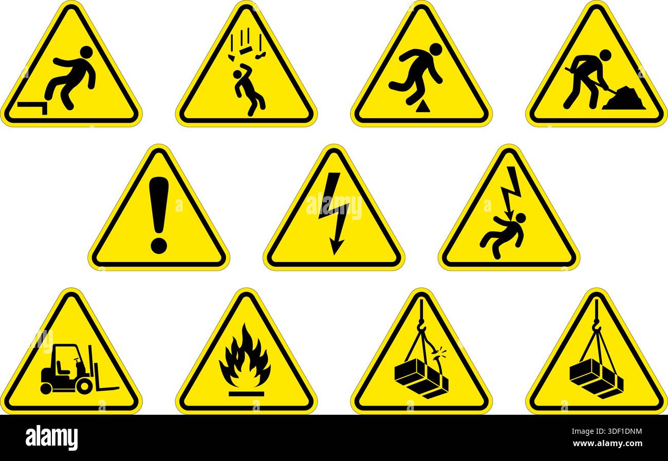 yellow triangle industrial work construction site warning sign symbol ...