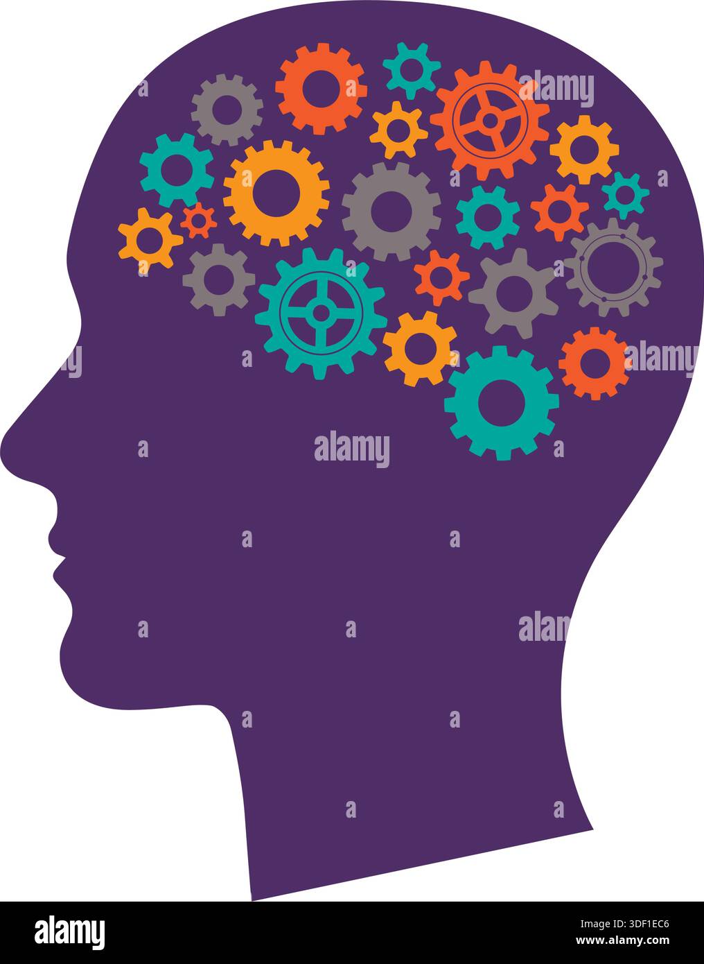 abstract head gears brain silhouette icon symbol isolated on ...