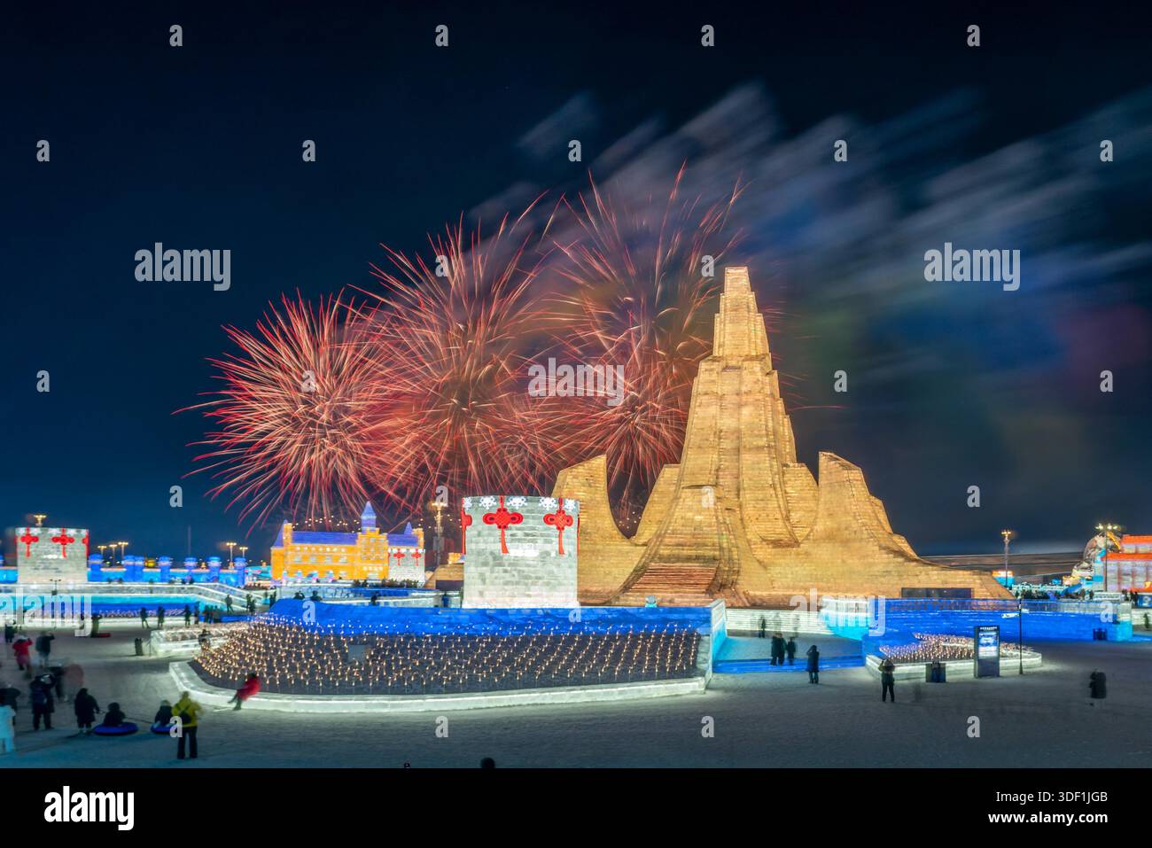 Fireworks illuminate ice sculptures and drones perform aerial ...