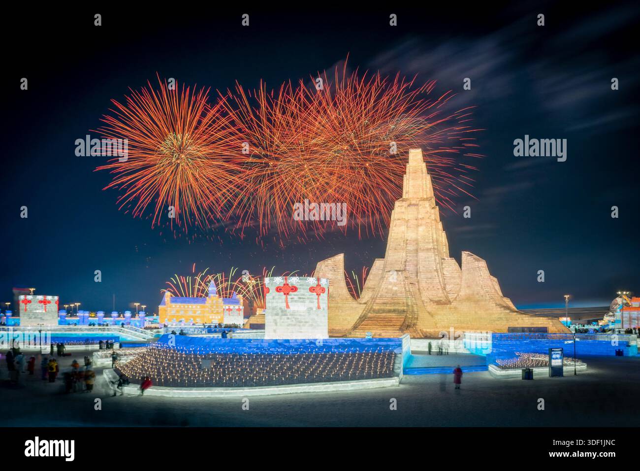 Fireworks illuminate ice sculptures and drones perform aerial ...