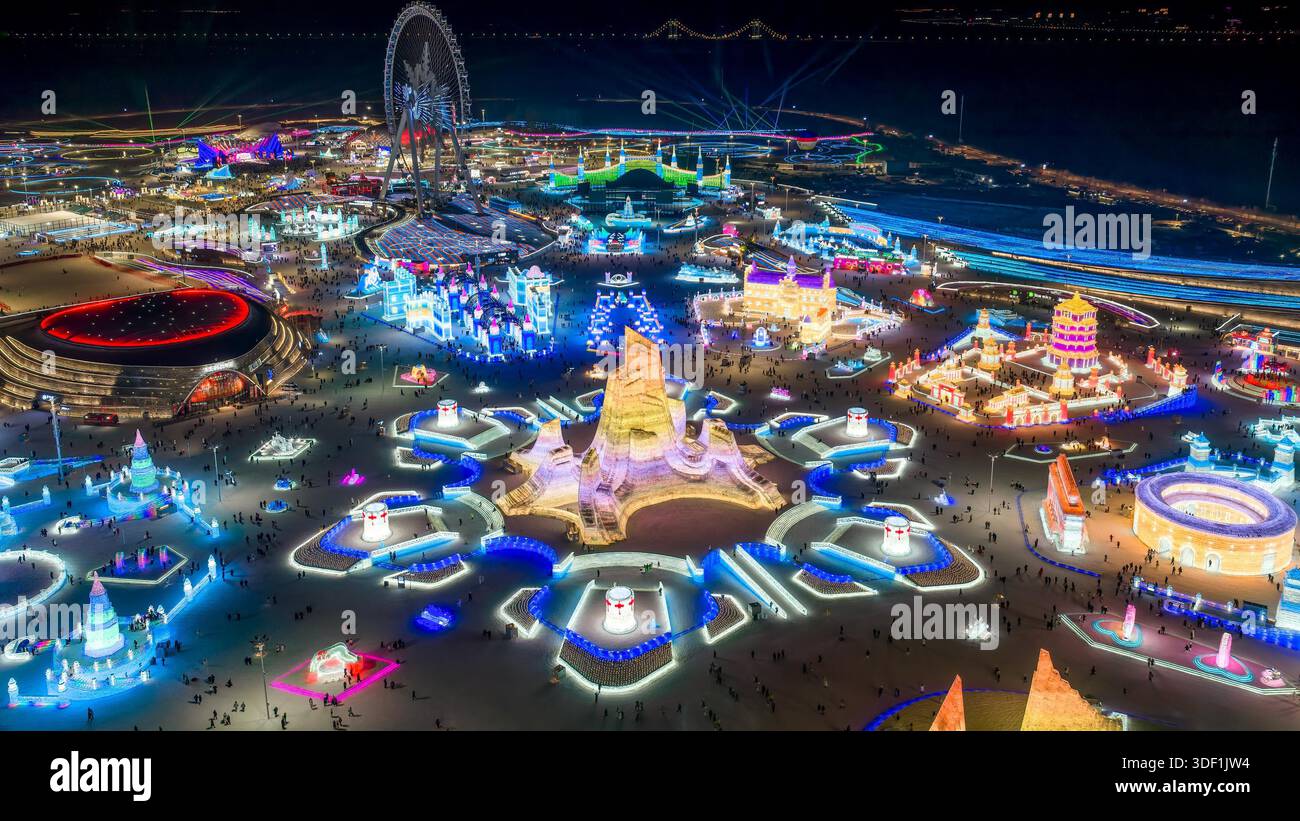 Fireworks illuminate ice sculptures and drones perform aerial ...