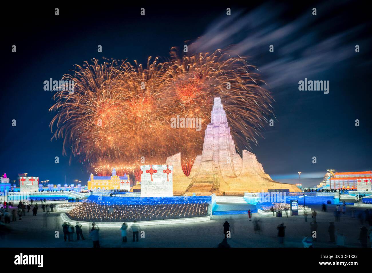 Fireworks illuminate ice sculptures and drones perform aerial ...