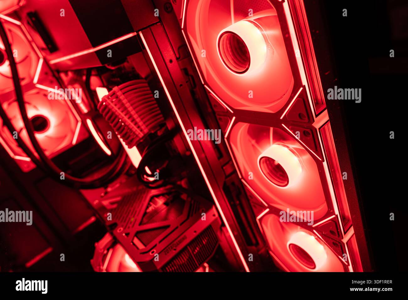 Rome, italy 1 january 2026: gaming pc interior showcasing red rgb ...