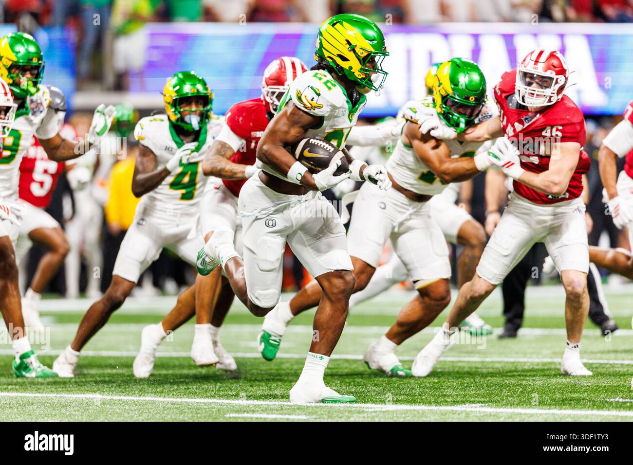 January 09, 2025: Oregon running back Jay Harris (22) runs with the ...