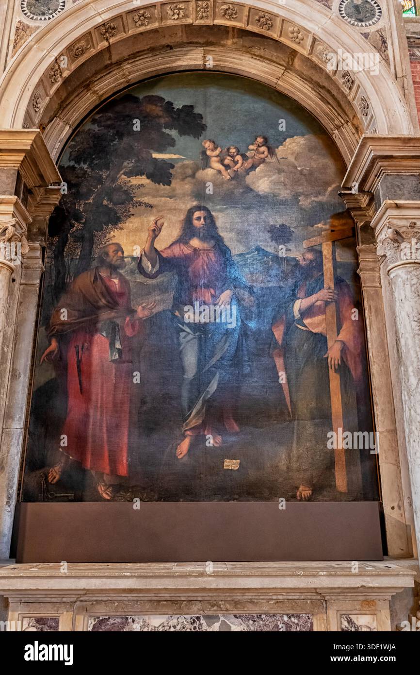 Christ Between Saints Peter And Andrew by Rocco Marconi oil on canvas ...