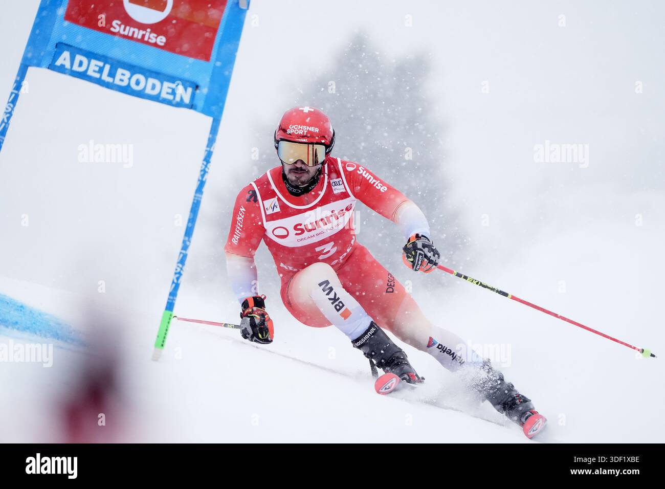 Switzerland's Loic Meillard speeds down the course during an alpine ski ...