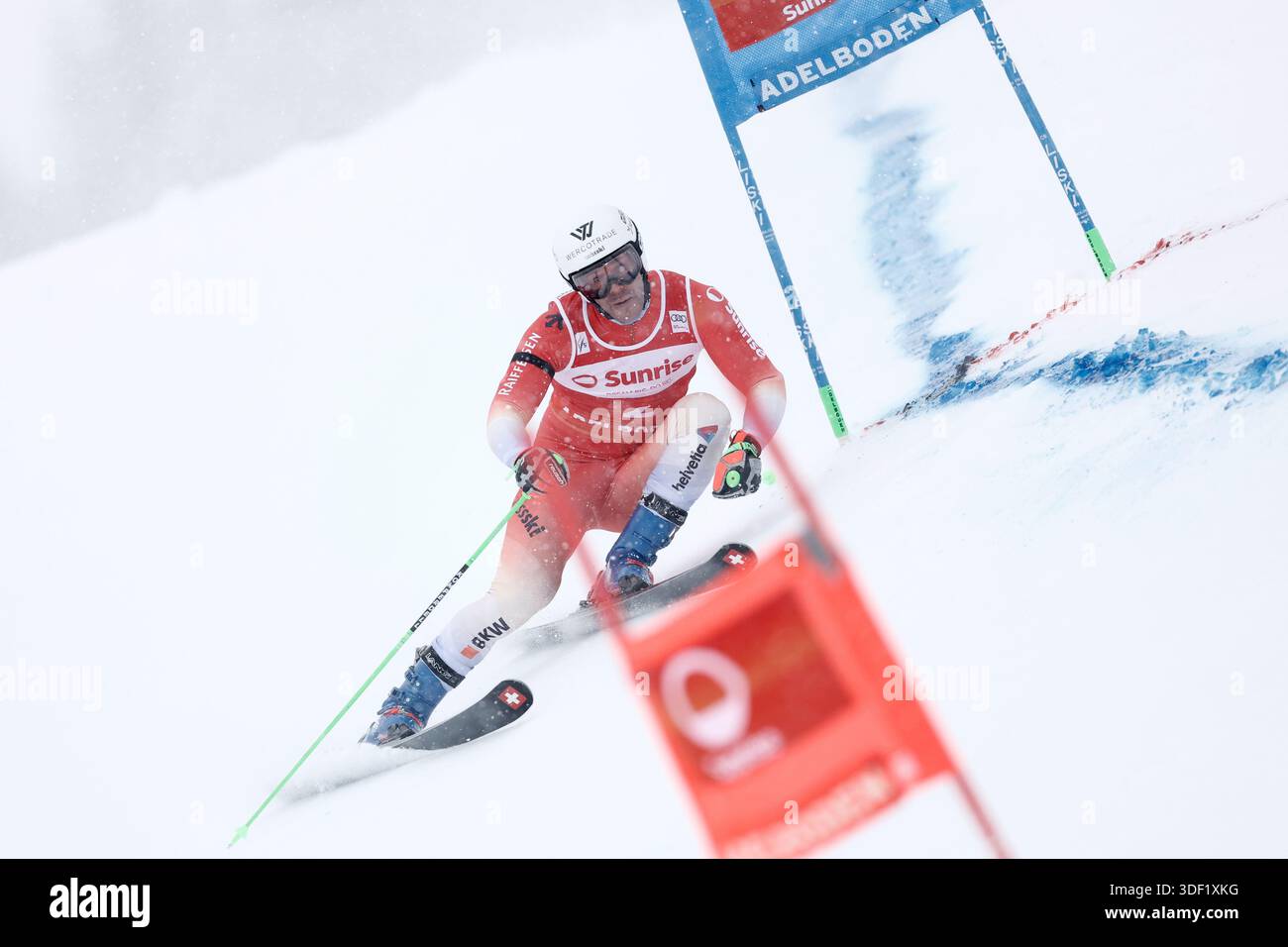 Switzerland's Thomas Tumler speeds down the course during an alpine ski ...