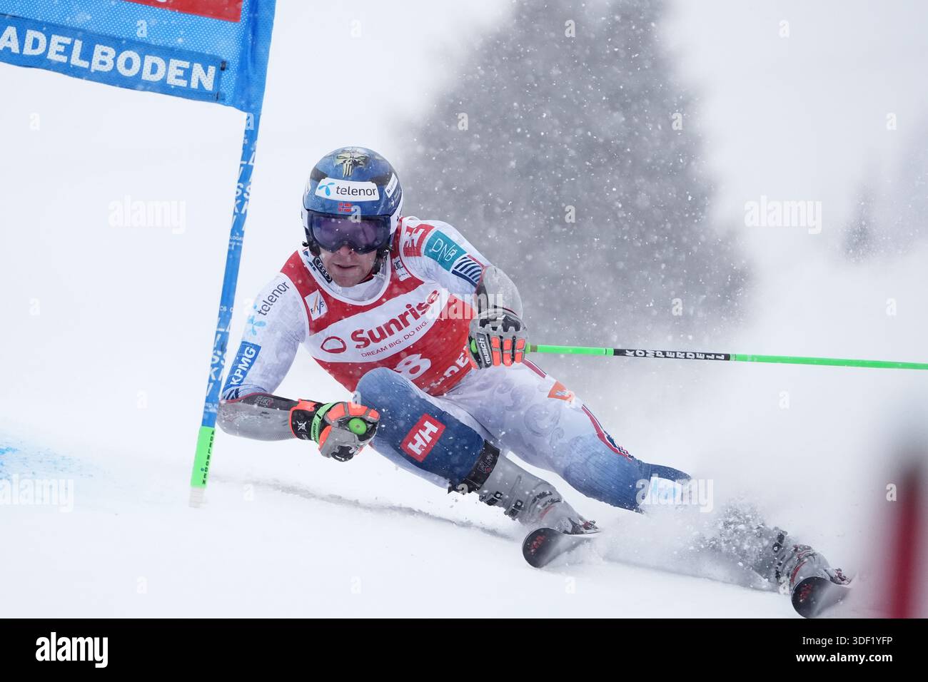 Norway's Timon Haugan speeds down the course during an alpine ski, men ...
