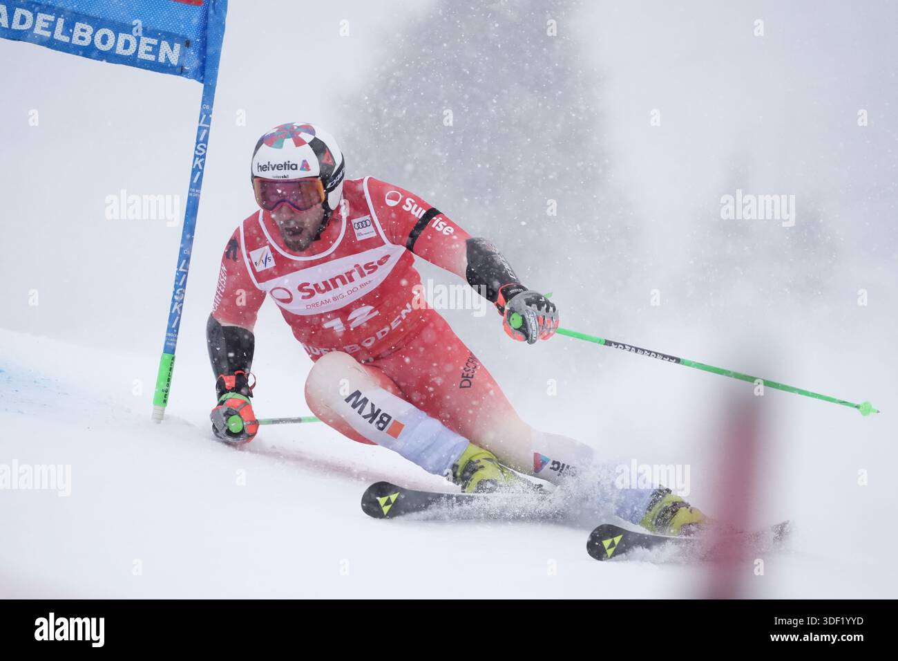 Switzerland's Luca Aerni speeds down the course during an alpine ski ...
