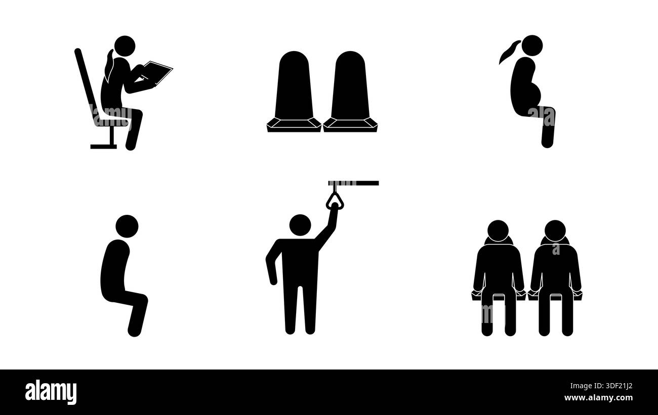 A vector set of various stick figure icons representing passengers and ...