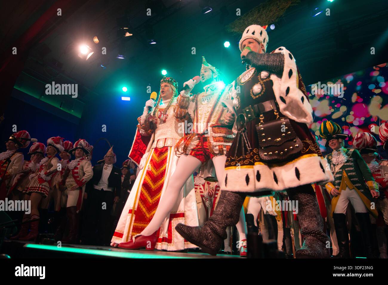 The Cologne Carnival Triumvirate greets the crowd on the stage during ...