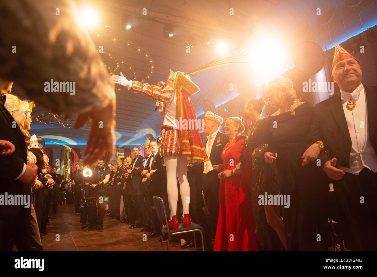 The Cologne Carnival Triumvirate greets the crowd on the stage during ...