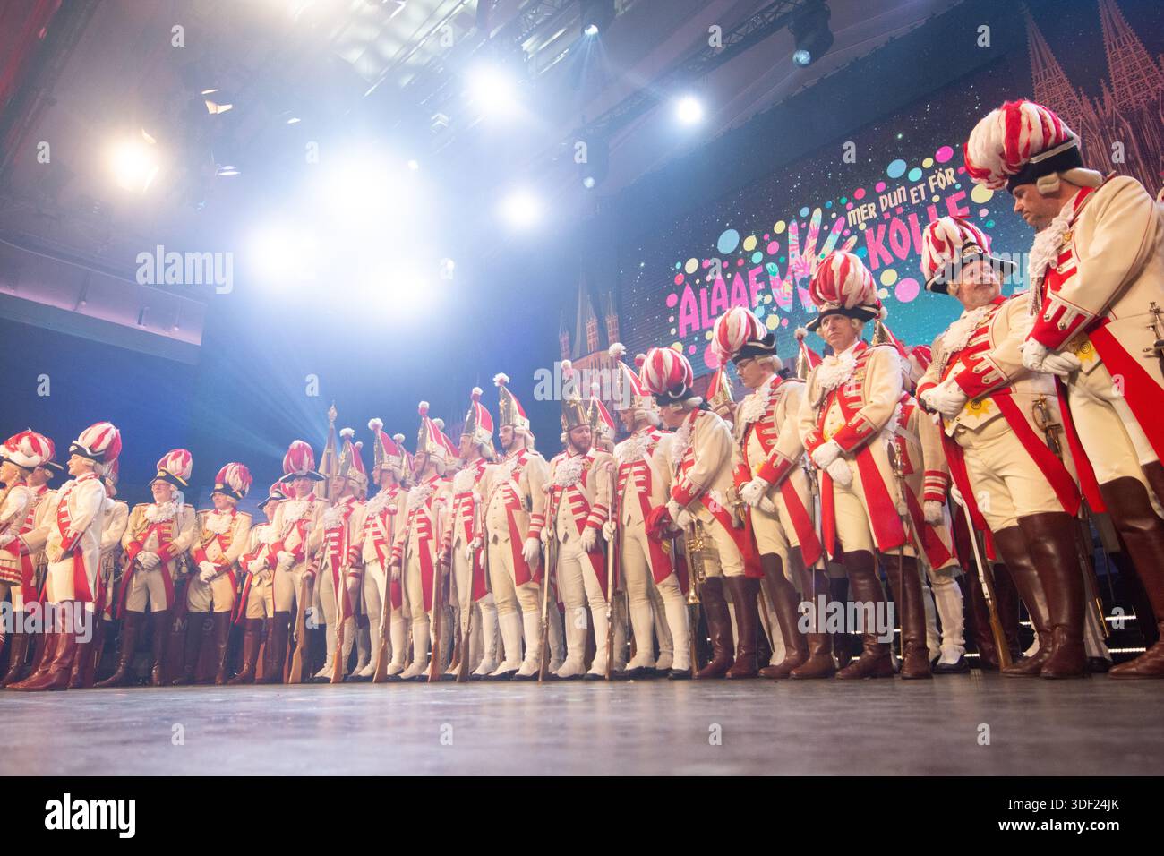 The members of Cologne carnival clubs are on the stage during the ...