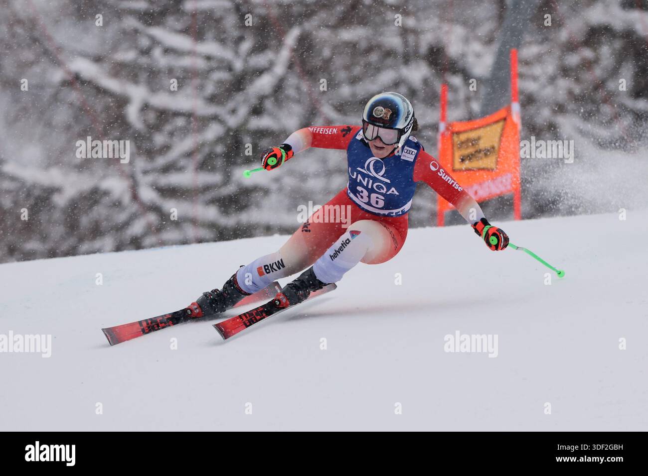 Switzerland's Stefanie Grob speeds down the course during an alpine ski ...
