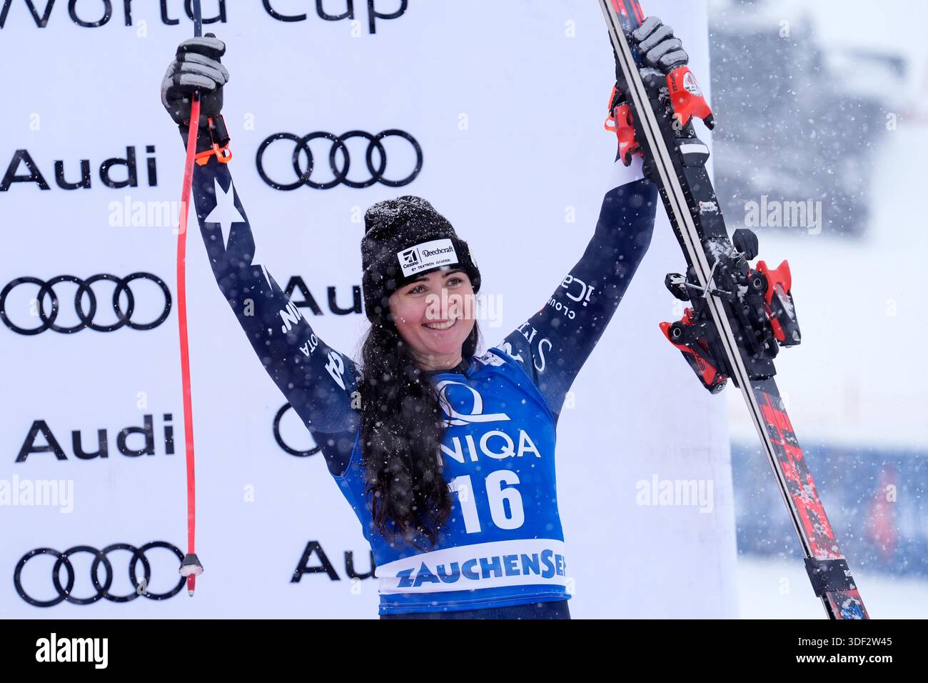 United States' Jacqueline Wiles celebrates on podium after finishing ...