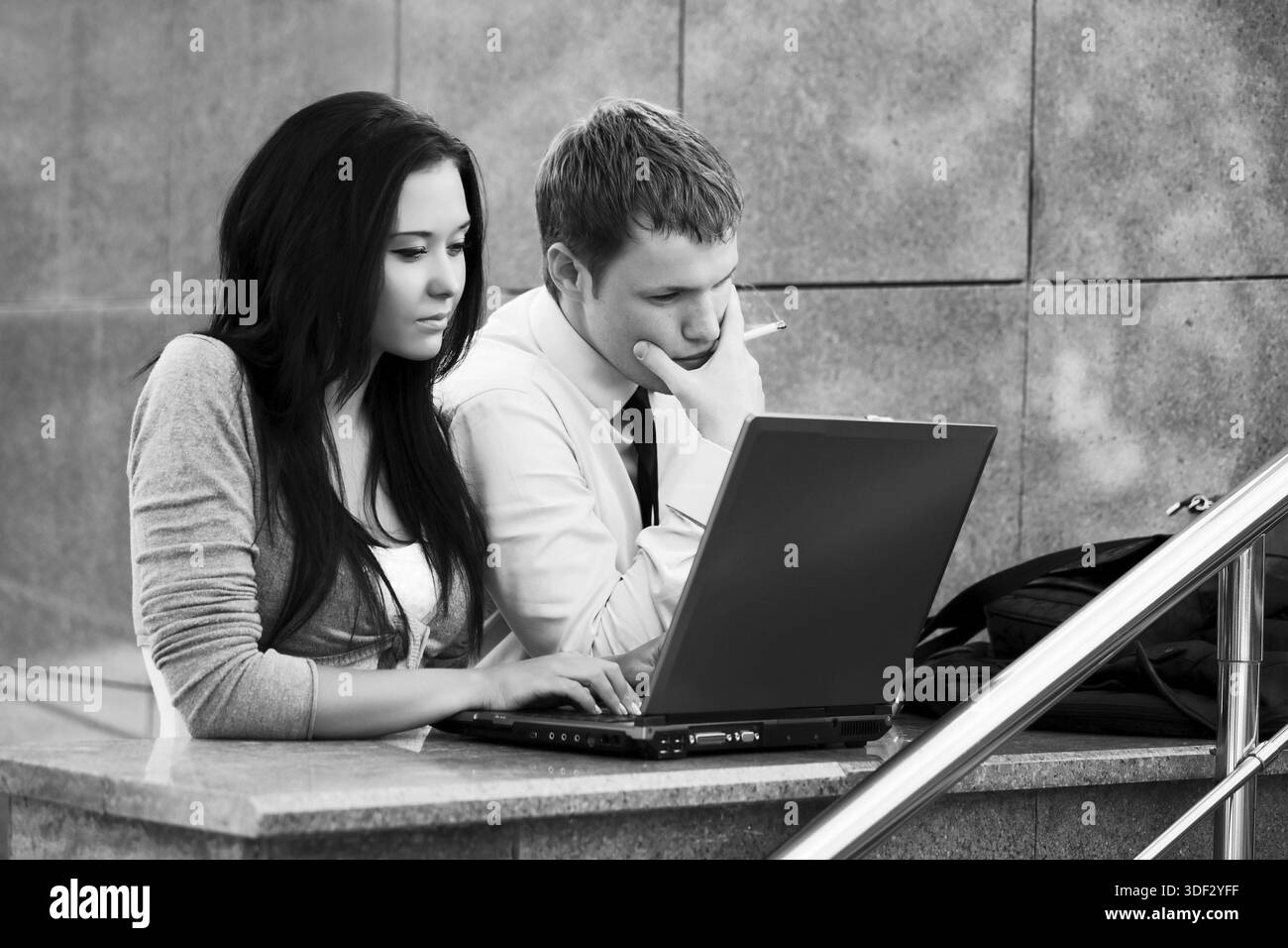 Business couple work laptop Black and White Stock Photos & Images - Alamy