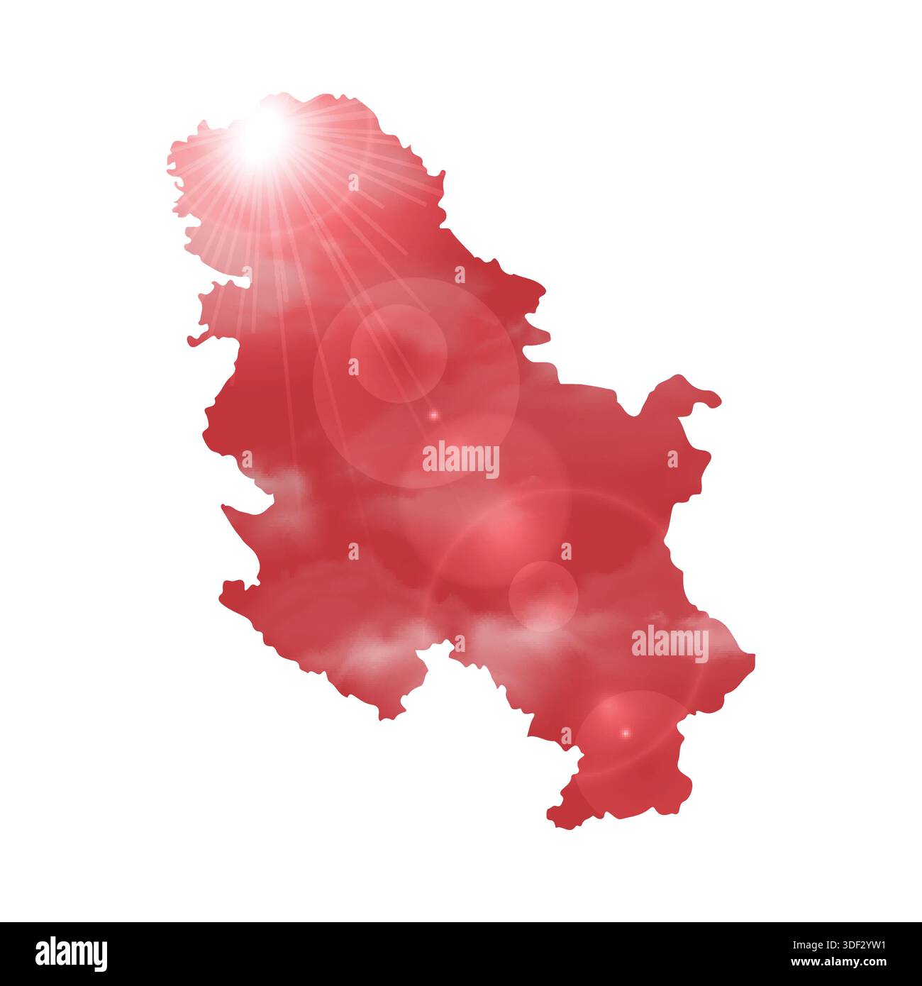 Map of SERBIA with Beautiful Sun and Clouds in Body Stock Vector Image ...