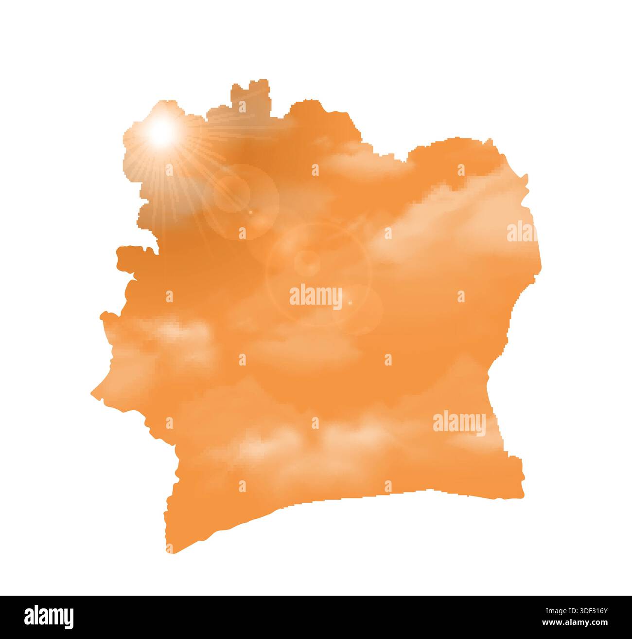 Map of IVORY COAST with Beautiful Sun and Clouds in Body Stock Vector ...