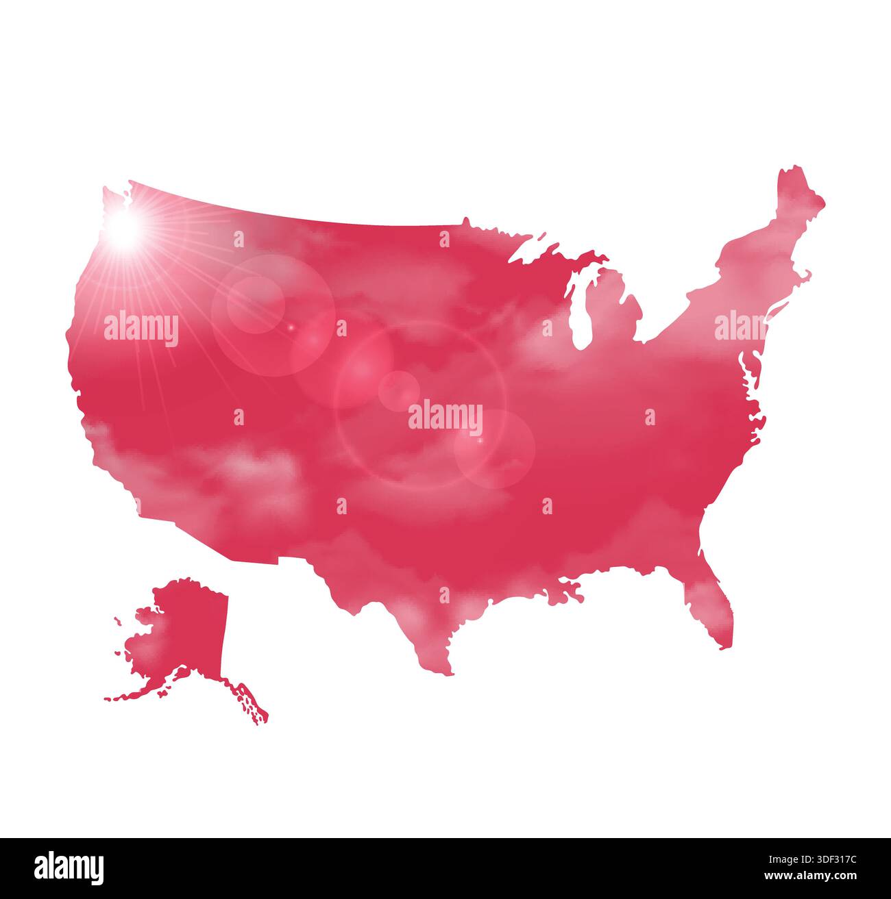 Map of USA with Beautiful Sun and Clouds in Body Stock Vector Image ...